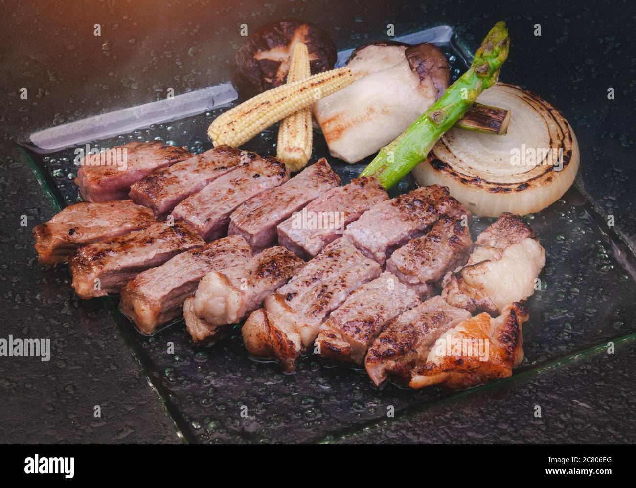 Japanese wagyu beef steak teppanyaki style cooking and serve Stock ...