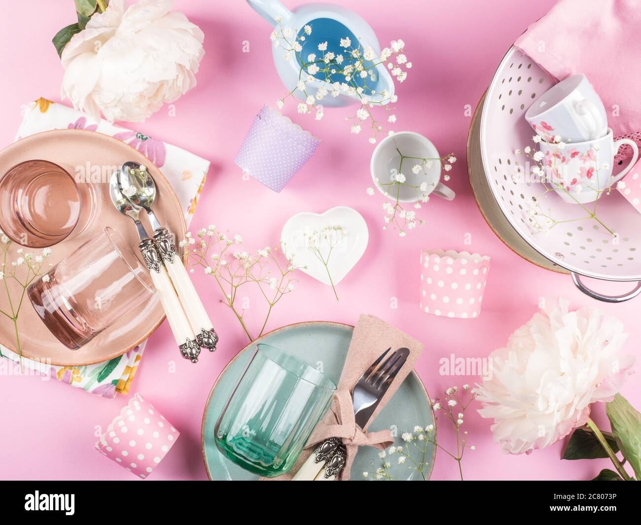 Pastel color crockery tableware concept Stock Photo - Alamy