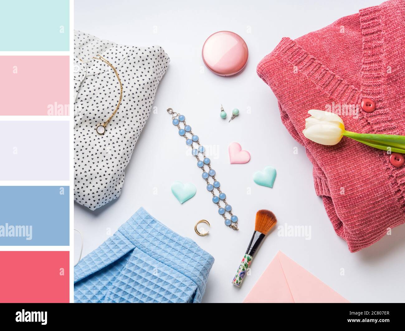 Spring woman clothes flat lay. Color swatch Stock Photo - Alamy