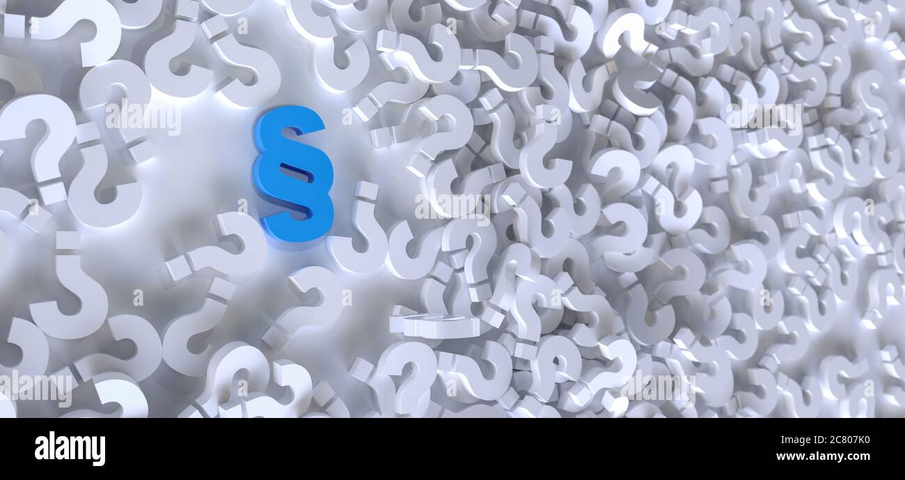 3D rendering of a single blue paragraph section sign and many white ...