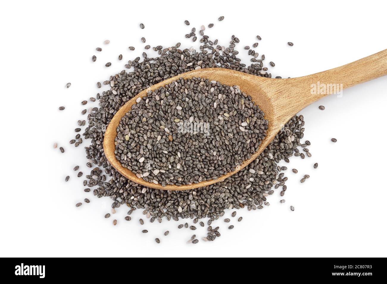 Chia seeds in wooden spoon isolated on white background with clipping ...