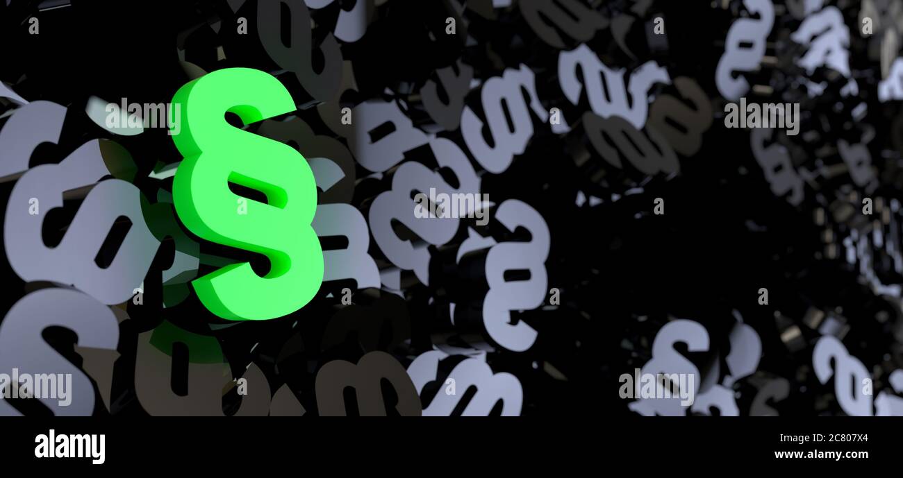 3D rendering of a pile of black paragraph symbols and a bright green ...