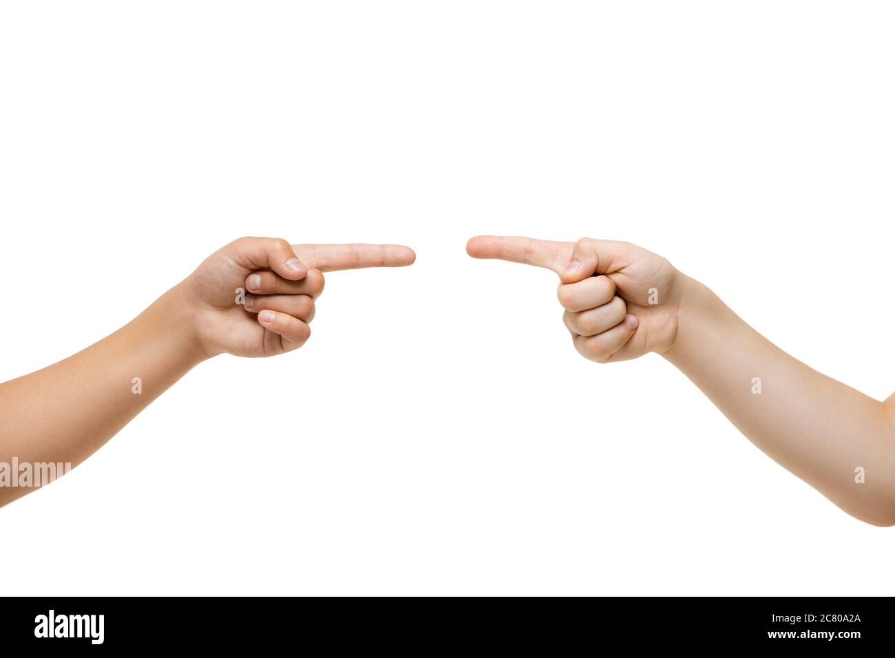 Pointing. Children's hand, palm gesturing isolated on white studio ...