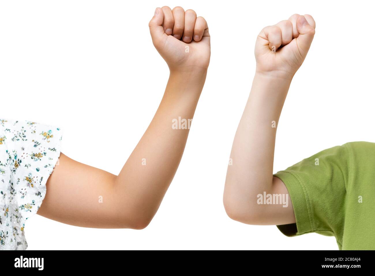 Strong. Children's hand, palm gesturing isolated on white studio ...