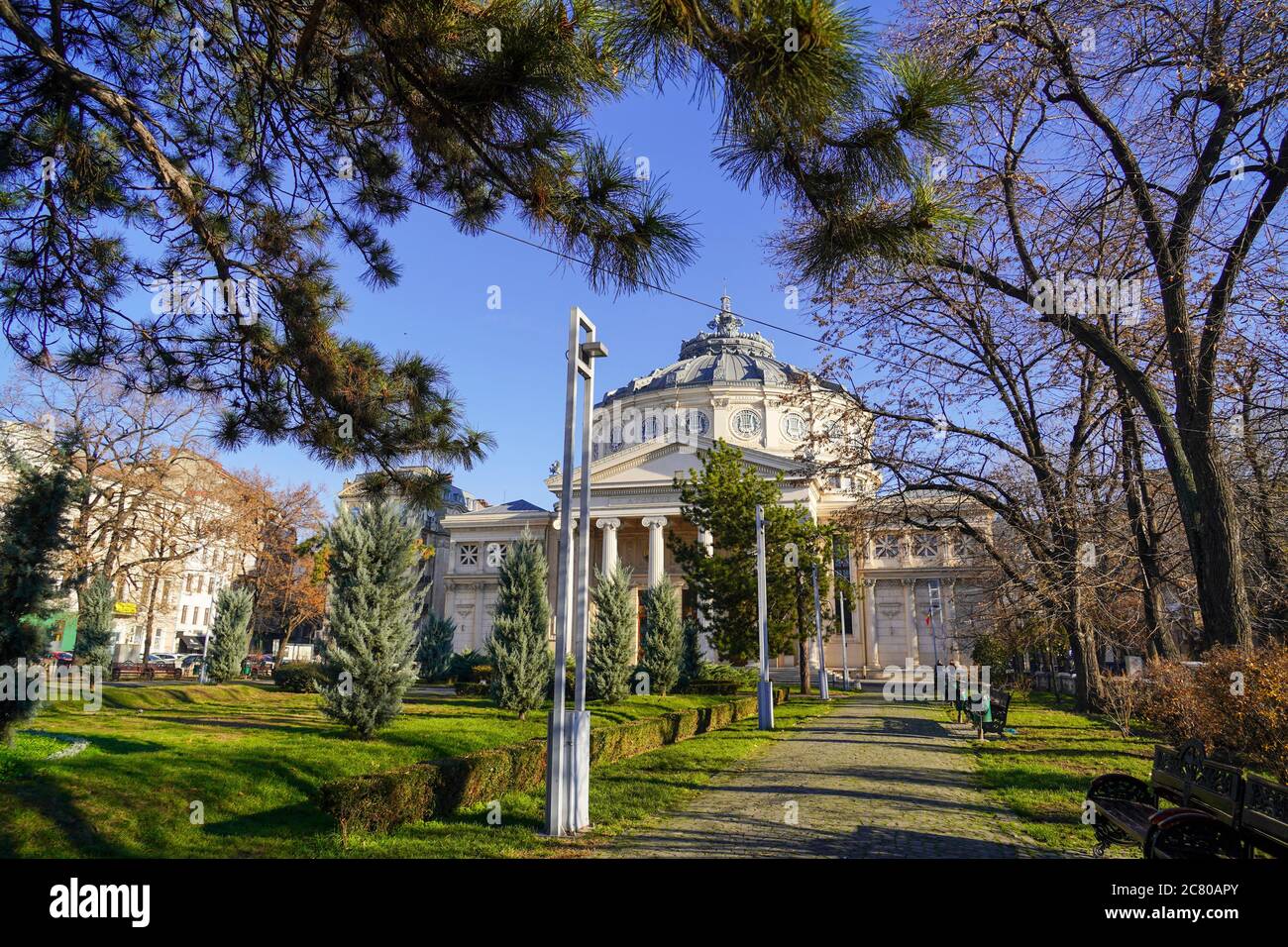 Exterior of the Romanian Atheneum, a concert hall in Bucharest, Romania ...