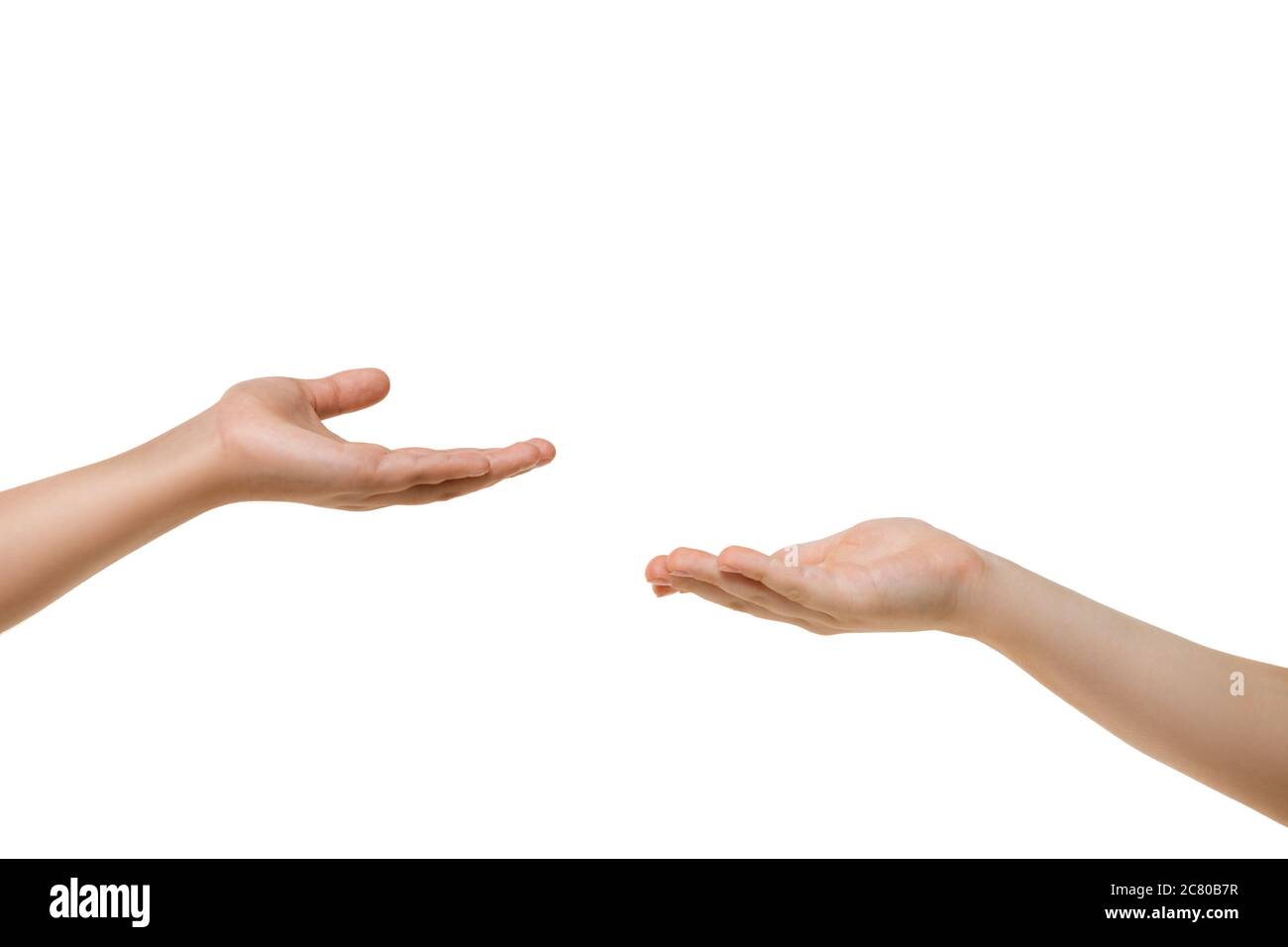 Palms, giving. Children's hand, palm gesturing isolated on white studio ...