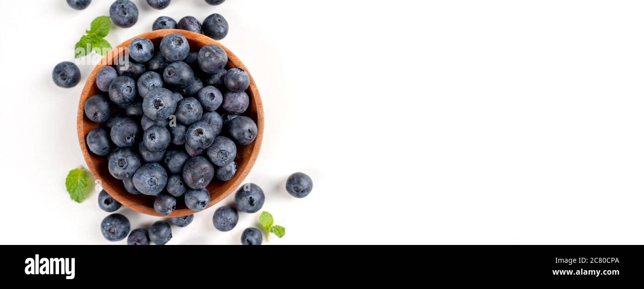 Blueberry fruit top view isolated on a white background, flat lay ...