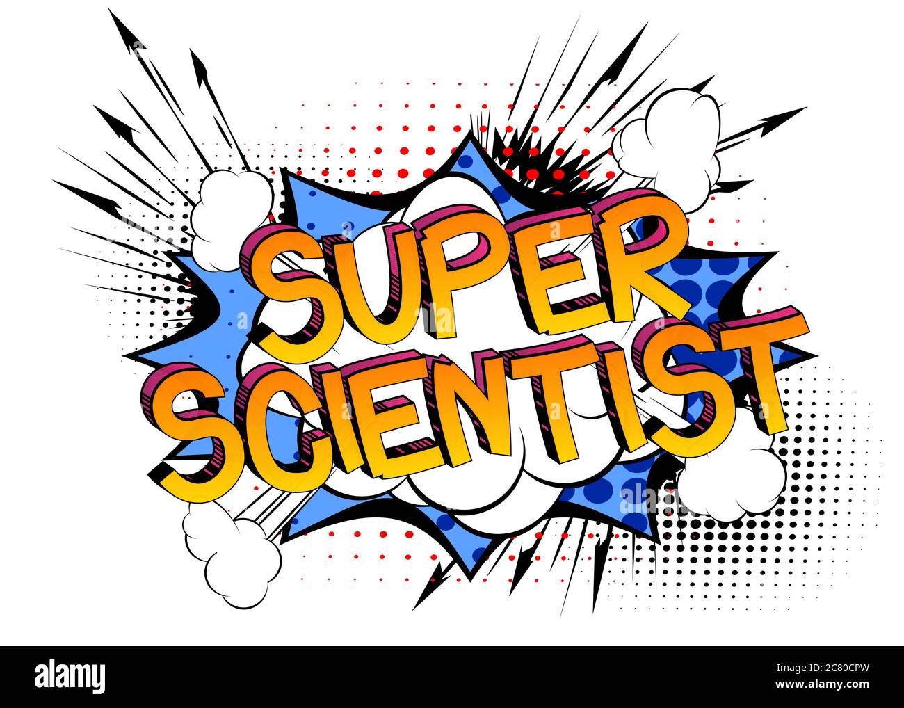 Super Scientist Comic book style cartoon words. Text on abstract ...