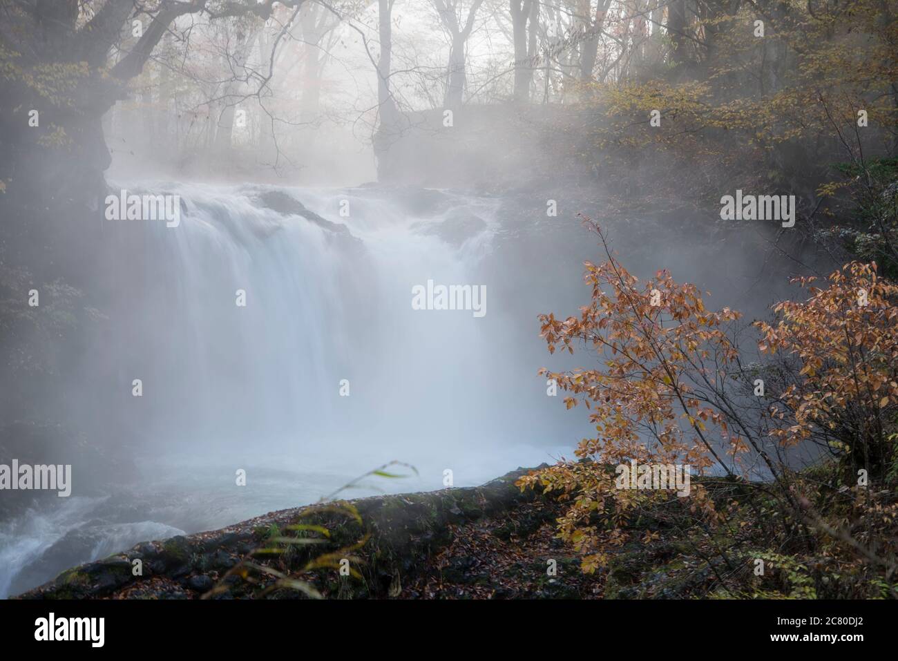 Scenic Waterfalls in the Mist in Autumn Stock Photo - Alamy