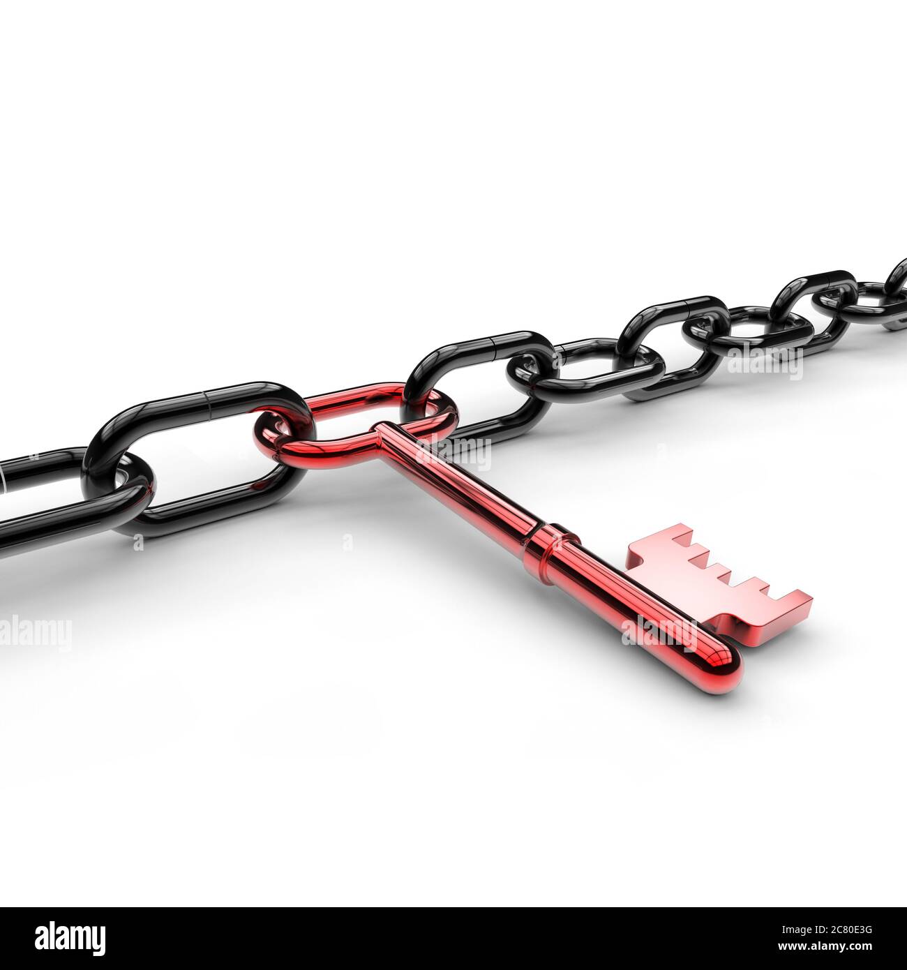 Red key link in a black chain on a white background Stock Photo - Alamy