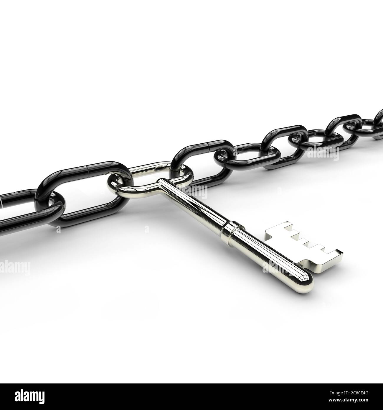 Silver key link in a black chain on a white background Stock Photo - Alamy