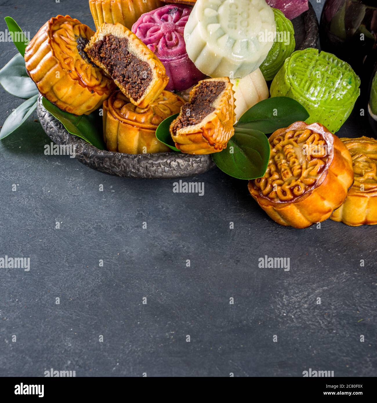 Traditional Chinese sweet dessert. Homemade Chinese snow skin and baked ...