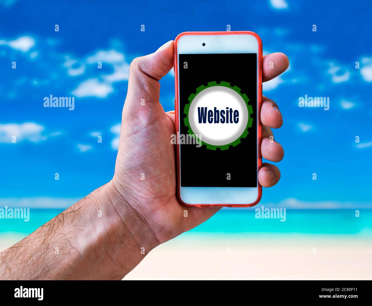 Website Marketing Concept Hand holding mobile phone Stock Photo - Alamy