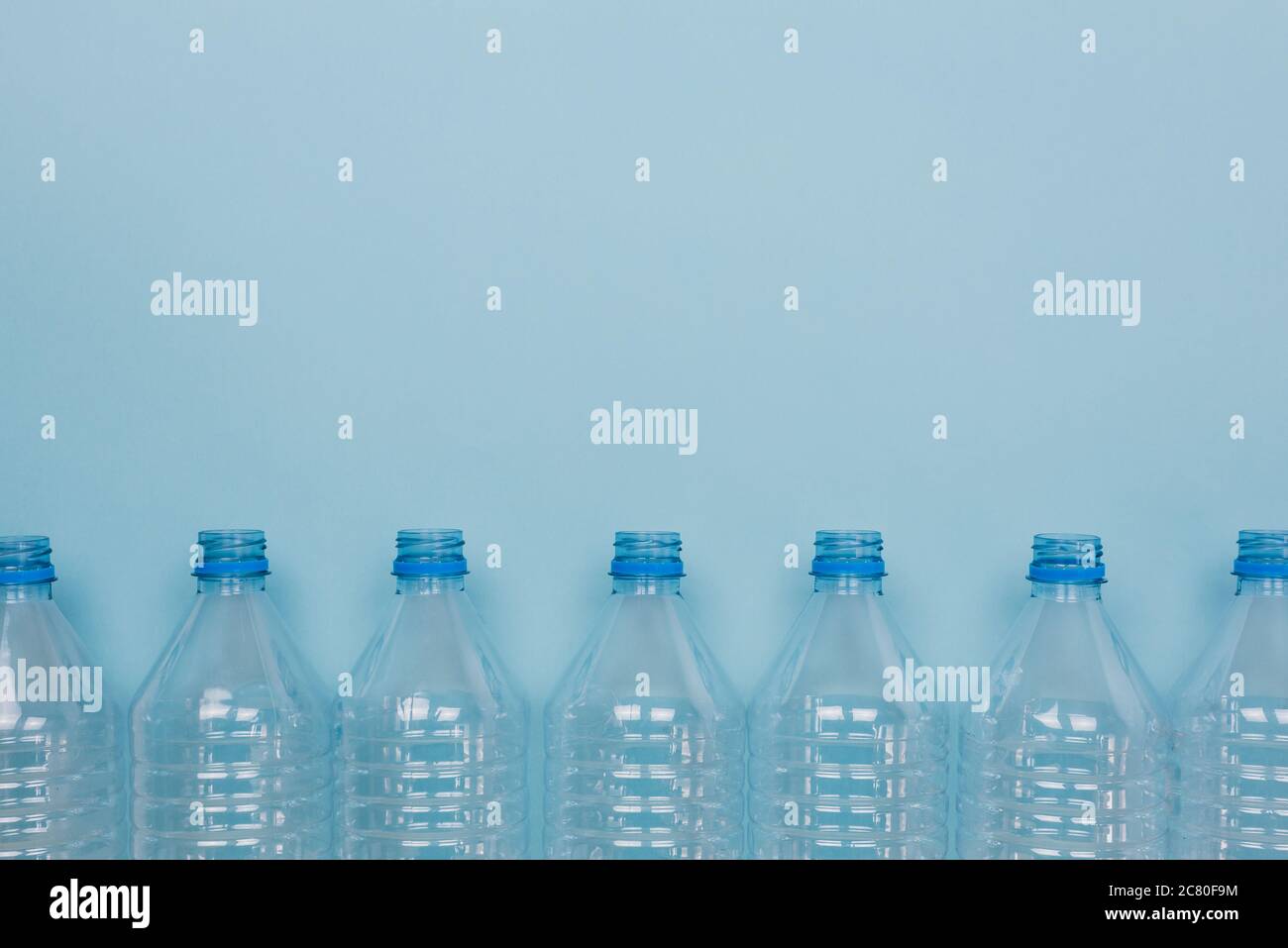 Horizontal color image with a front view of an empty clear plastic ...