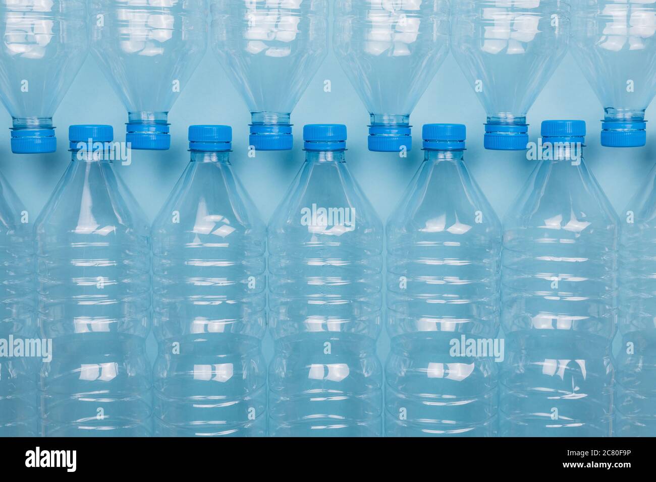 Horizontal color image with a front view of an empty clear plastic ...