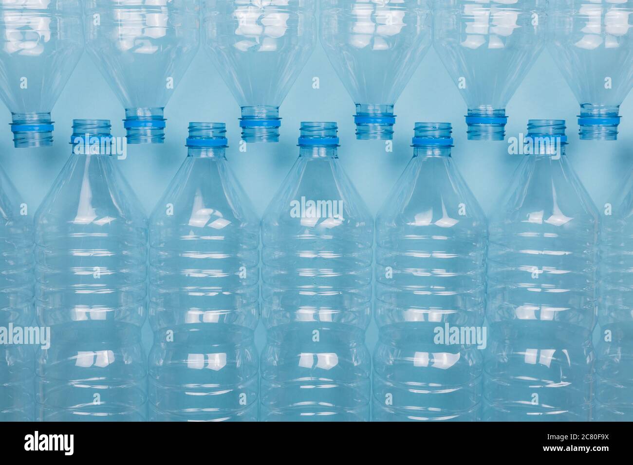 Horizontal color image with a front view of an empty clear plastic ...