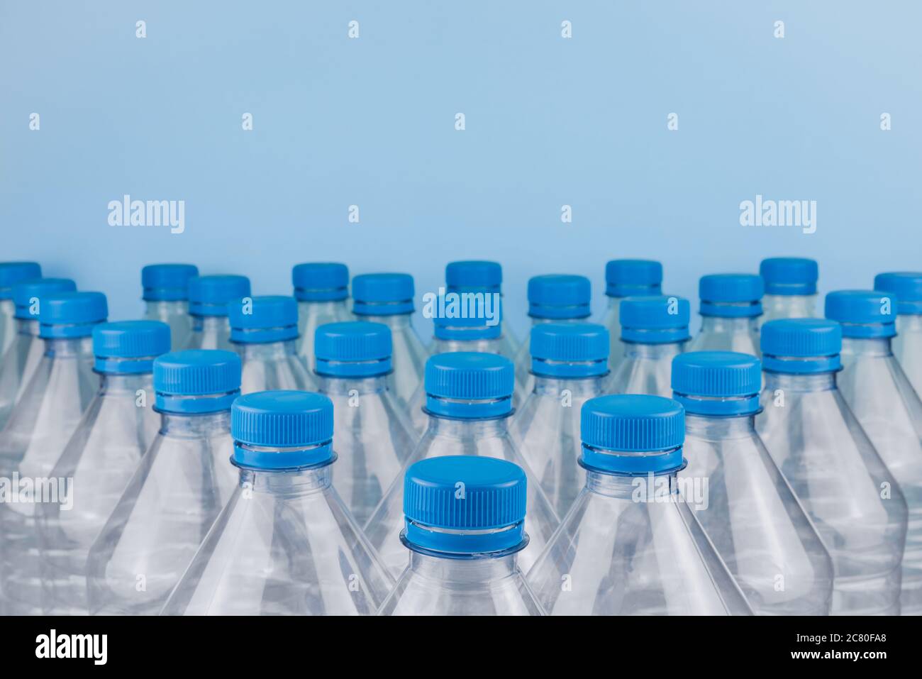 Horizontal color image with a front view of an empty clear plastic ...