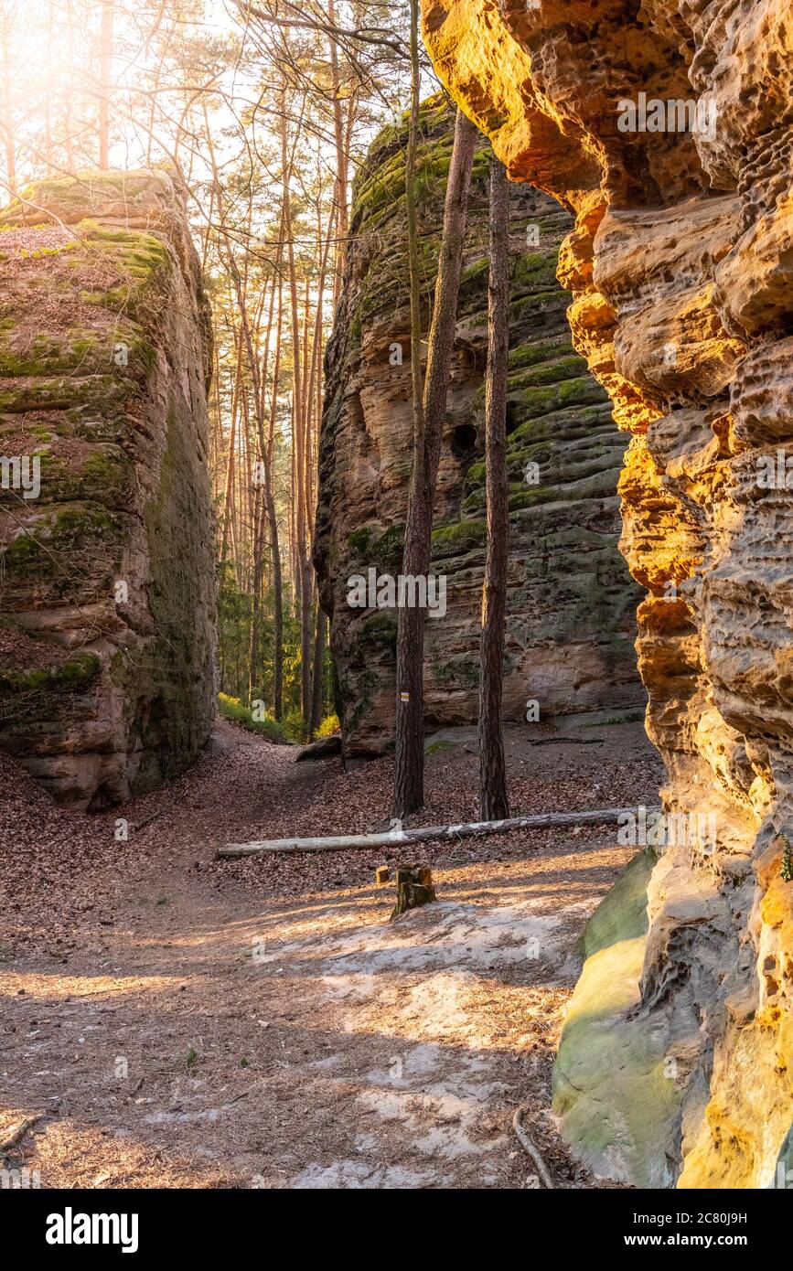 Narrow pass through sandstone rock formation at Chlum - Kozlov Castle ...