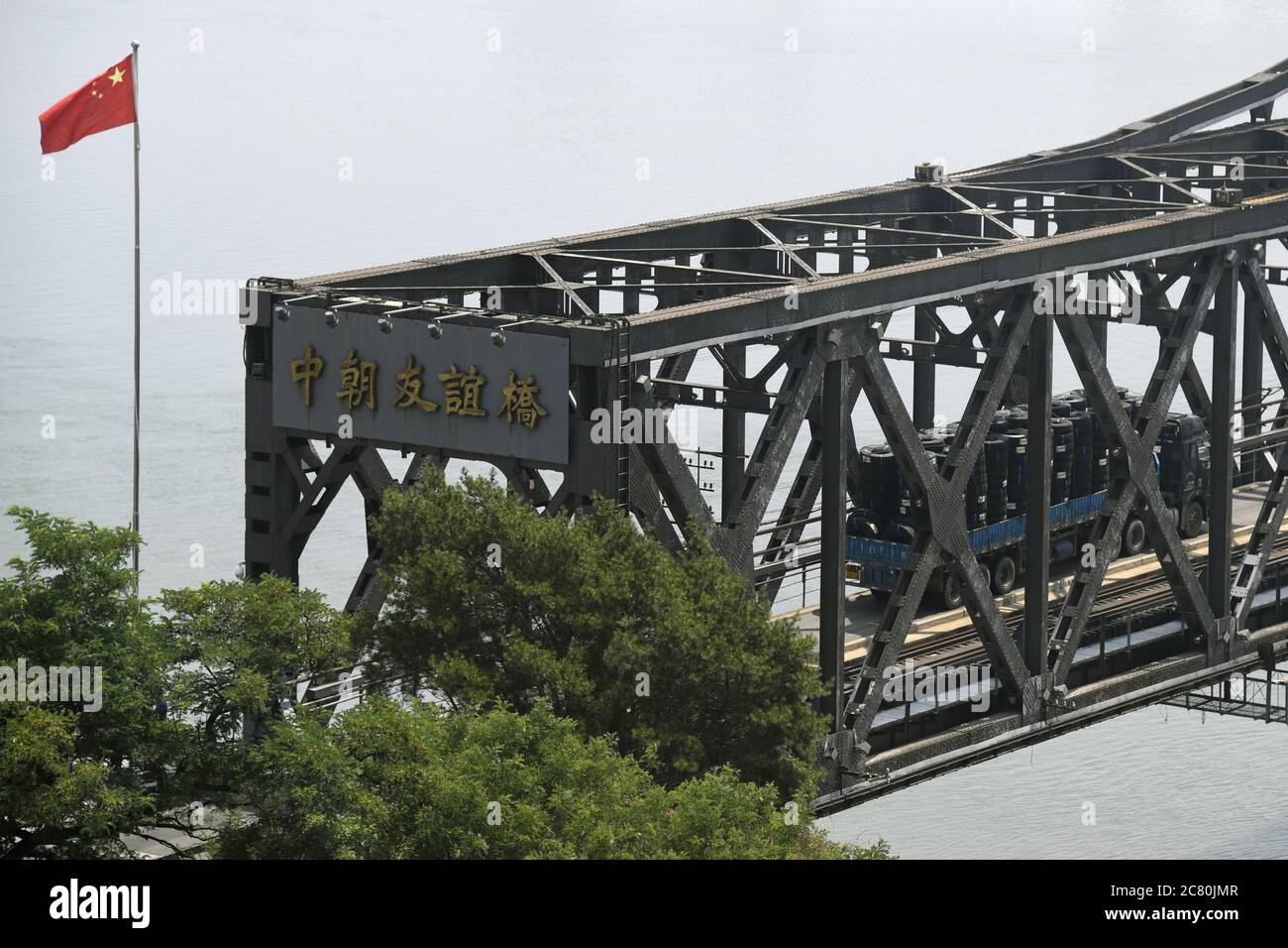 A truck runs toward North Korea on July 16, 2020, over the Sino-Korean ...
