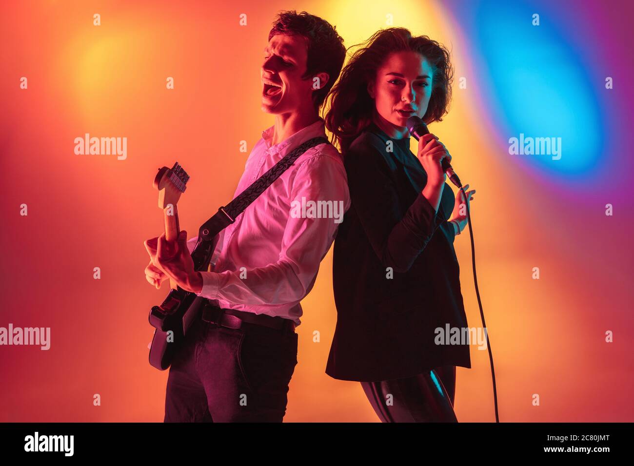 Young caucasian inspired and expressive musician, female singer and ...