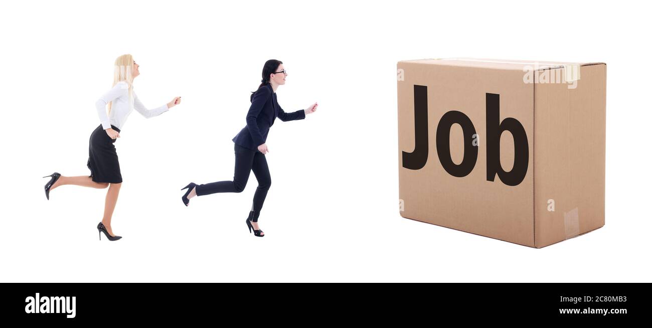 job search concept - running business women isolated on white ...
