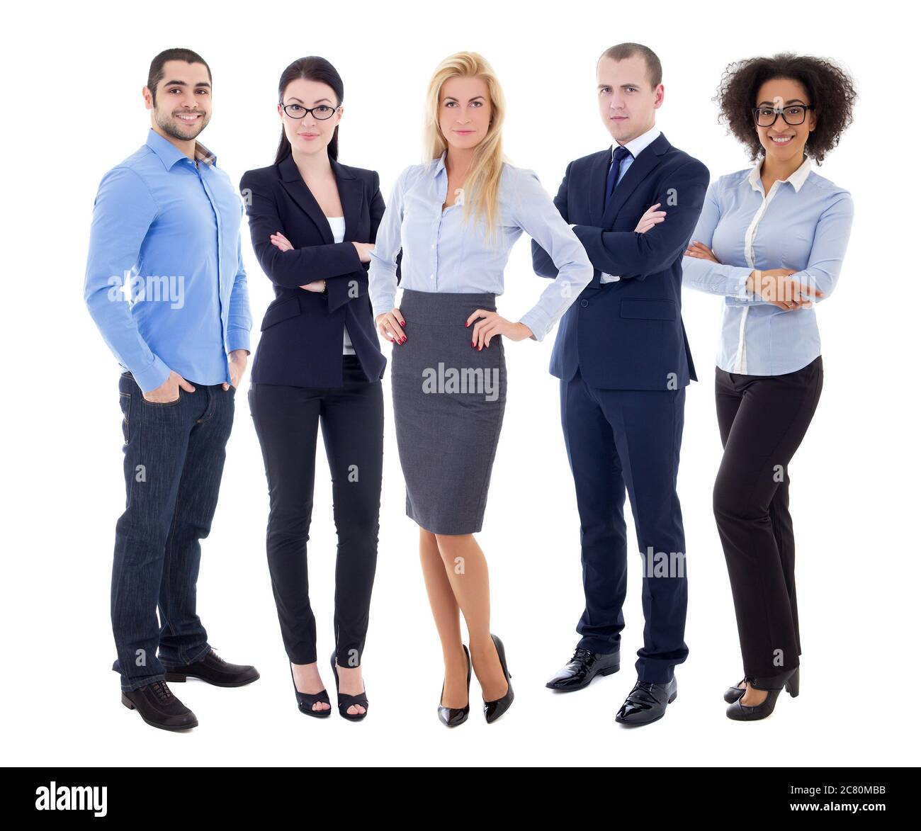 multicultural team - full length portrait of young business people ...