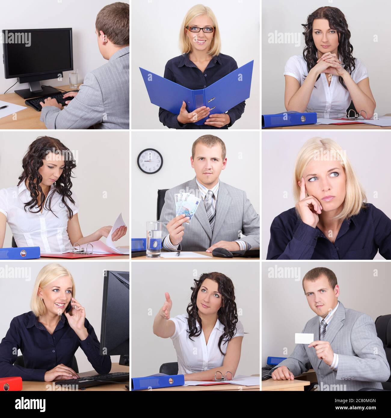 Collage of young business people working in office Stock Photo - Alamy