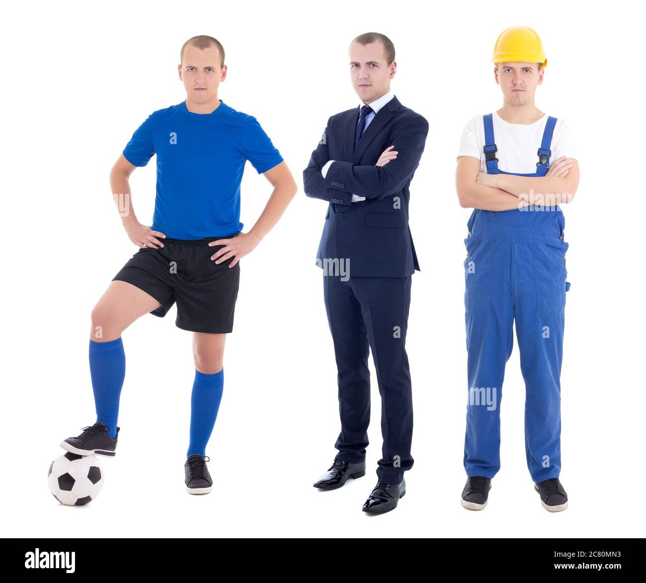 young handsome man in different professions - business man, soccer ...