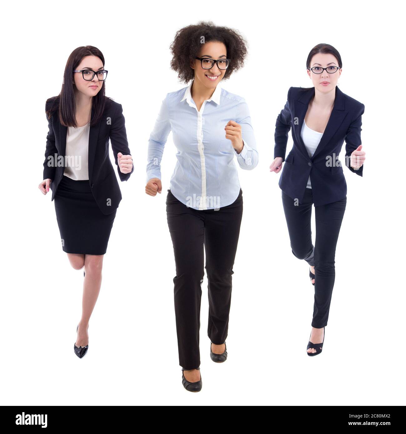 front view of running business women isolated on white background Stock ...