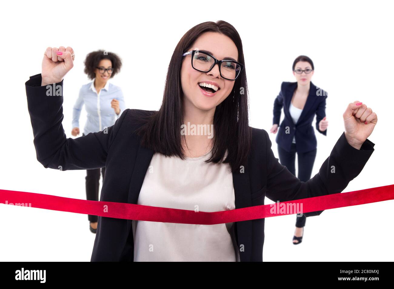 business women crossing finish line isolated on white background Stock ...