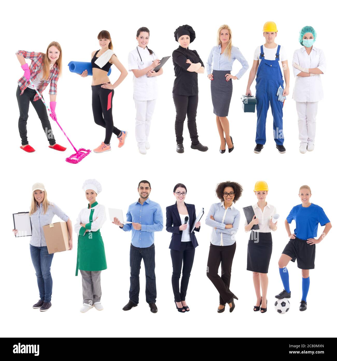 professions concept - set of different people isolated on white ...