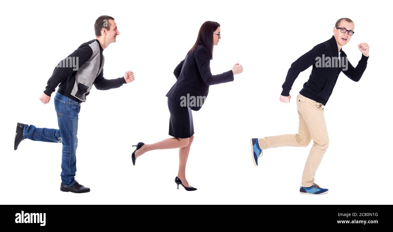 side view of business people running isolated on white background Stock ...
