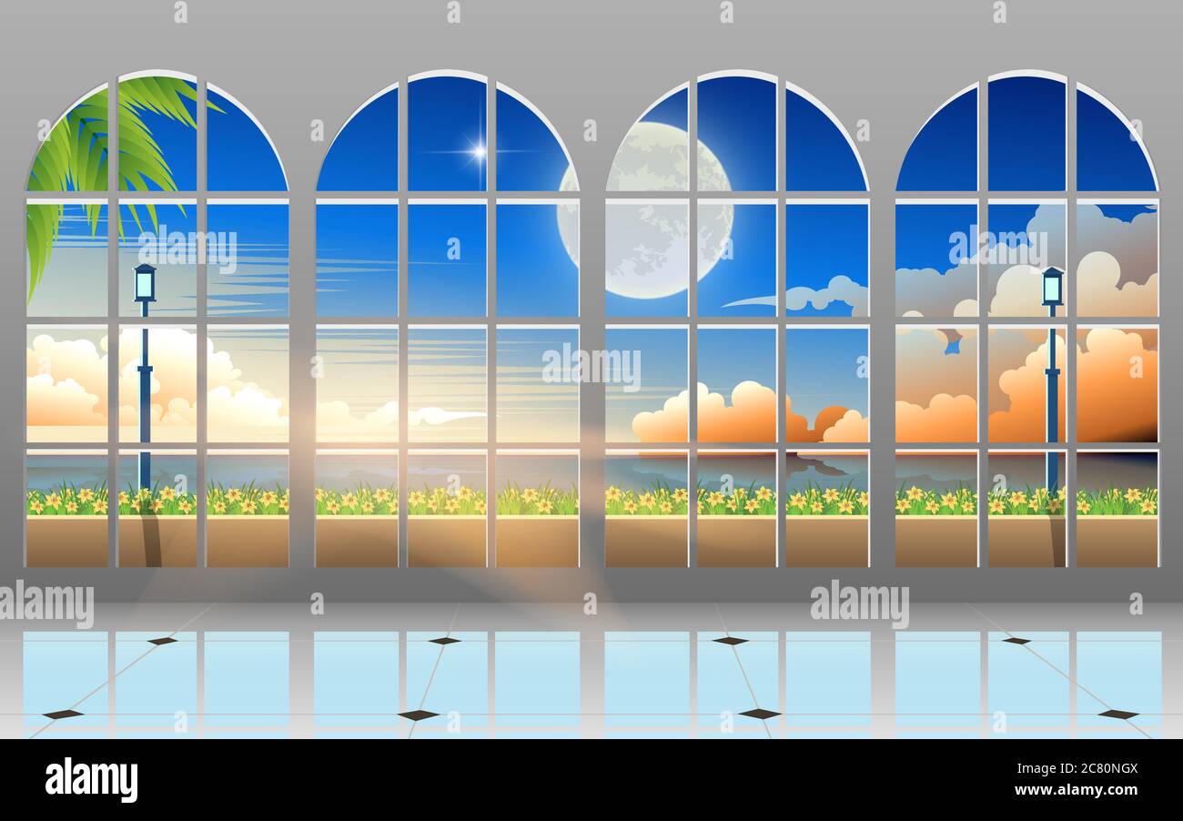 sunlight at windows of the bungalow on the beach in the summer Stock ...