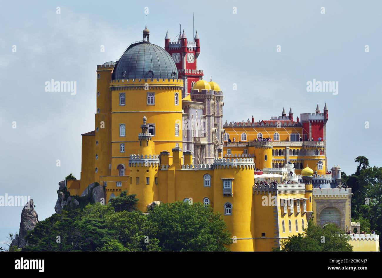 View of Pena National Palace in Sintra in a beautiful summer mist ...