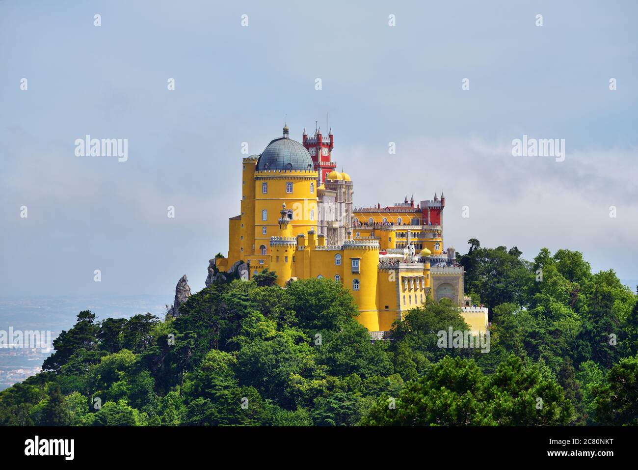 View of Pena National Palace in Sintra in a beautiful summer mist ...
