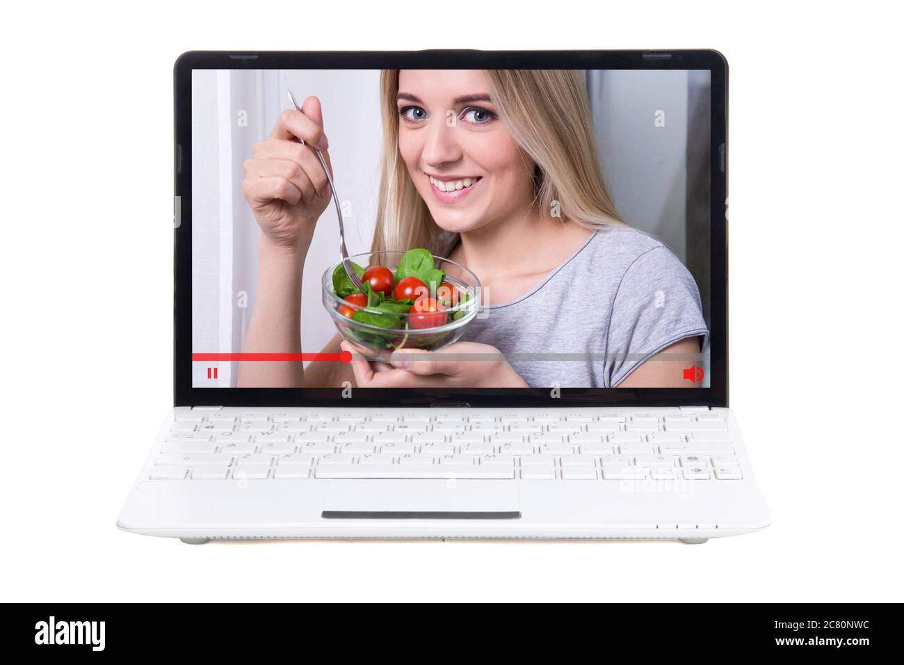 food blogging concept - video about cooking on screen of laptop ...