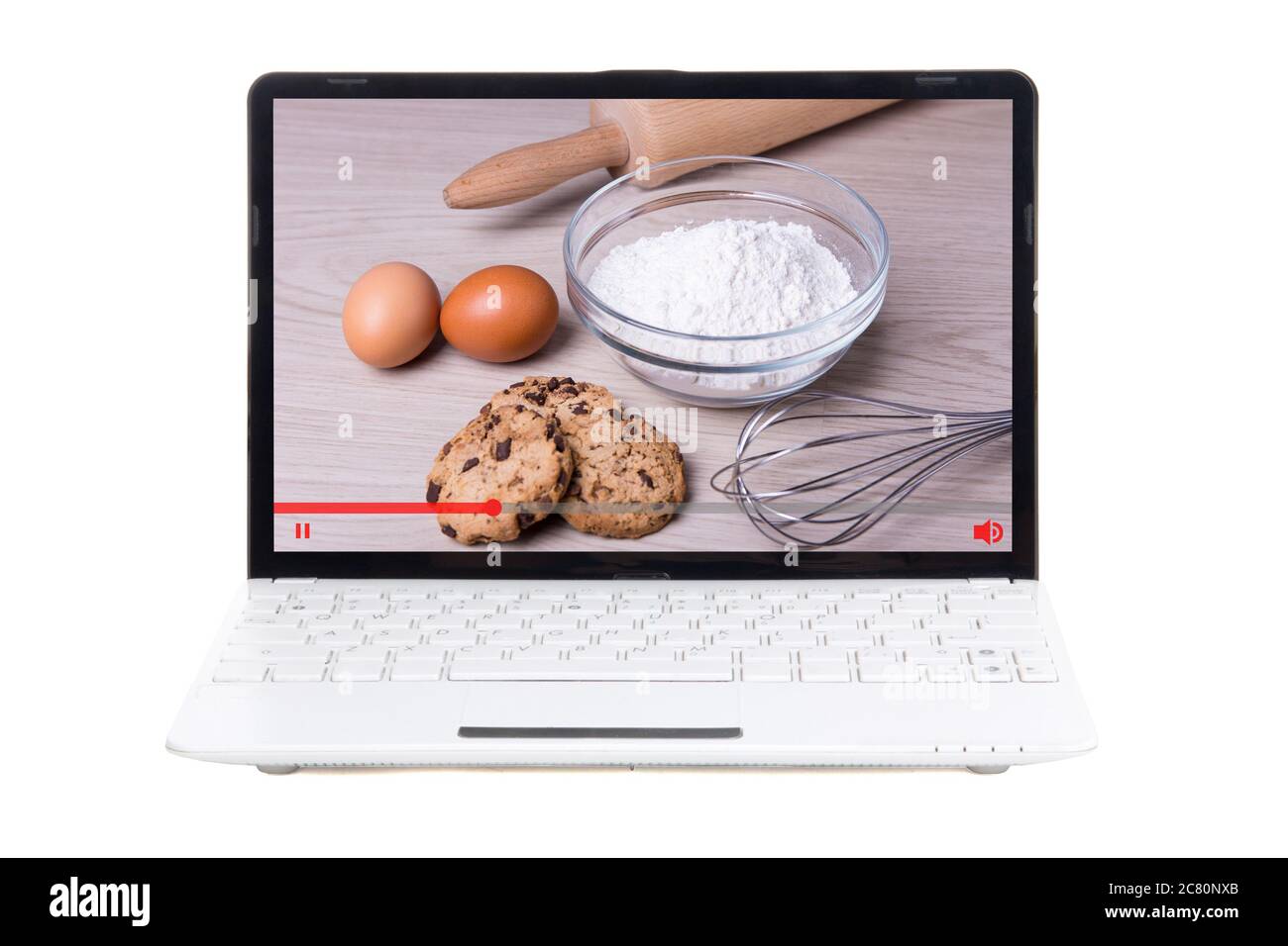 food blog concept - video about cooking on screen of laptop isolated on ...