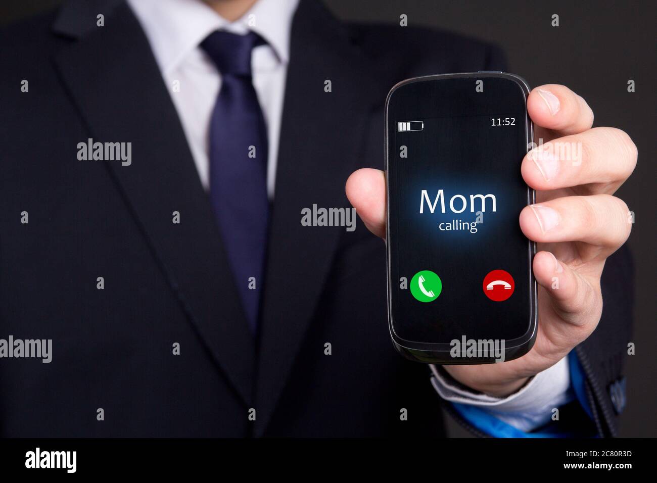 mom is calling concept - male hand holding smart phone with incoming ...