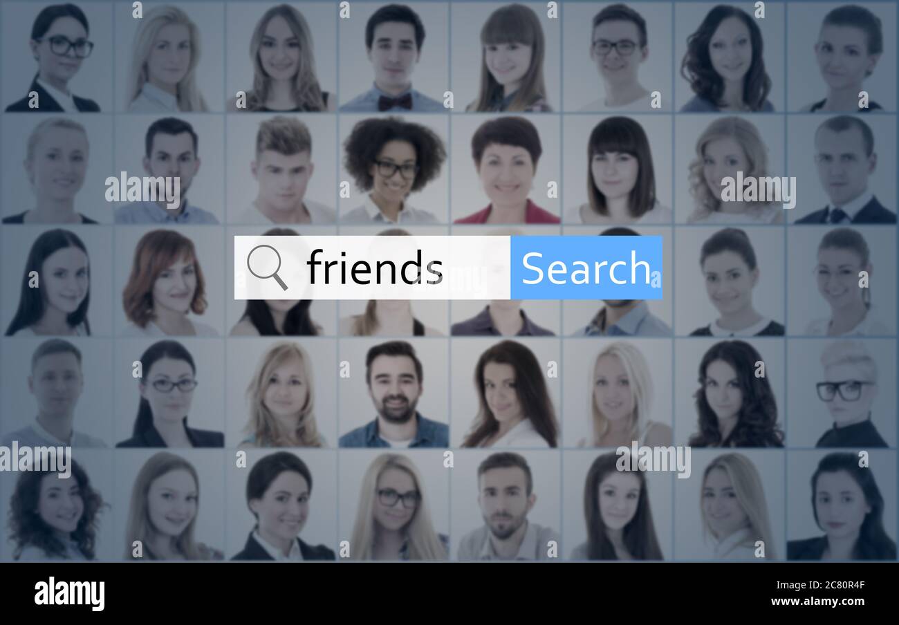 social network concept - search bar with word friends over collage of ...