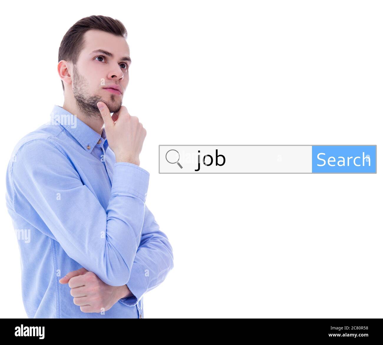 internet and job search concept - search bar with word job and young ...