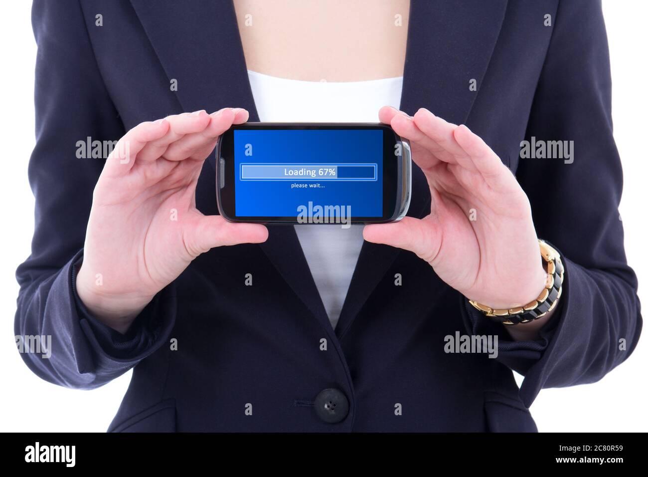 modern mobile phone loading something from internet in female hands ...