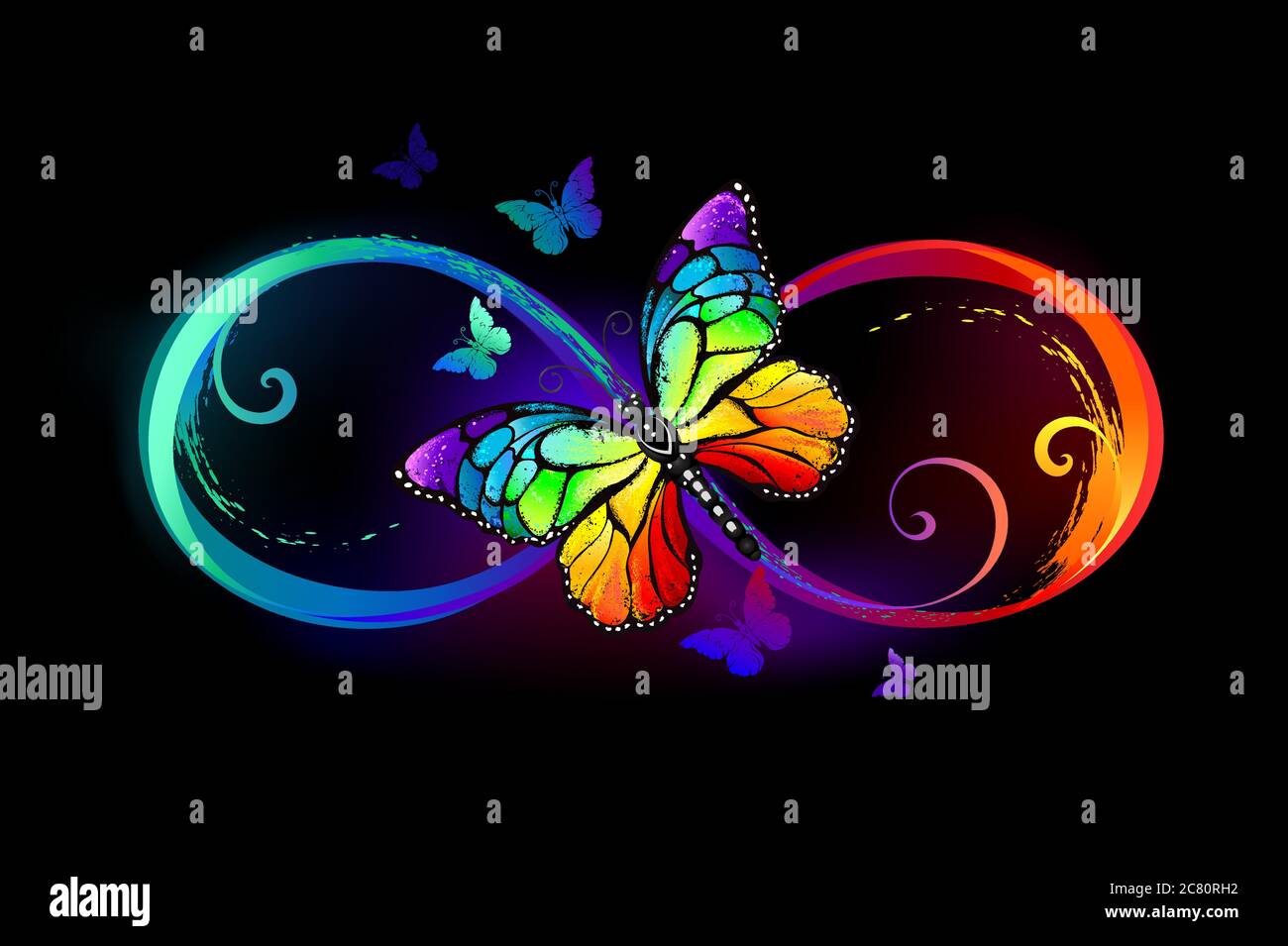 Multicolor, bright, symbol of infinity with rainbow, detailed butterfly ...