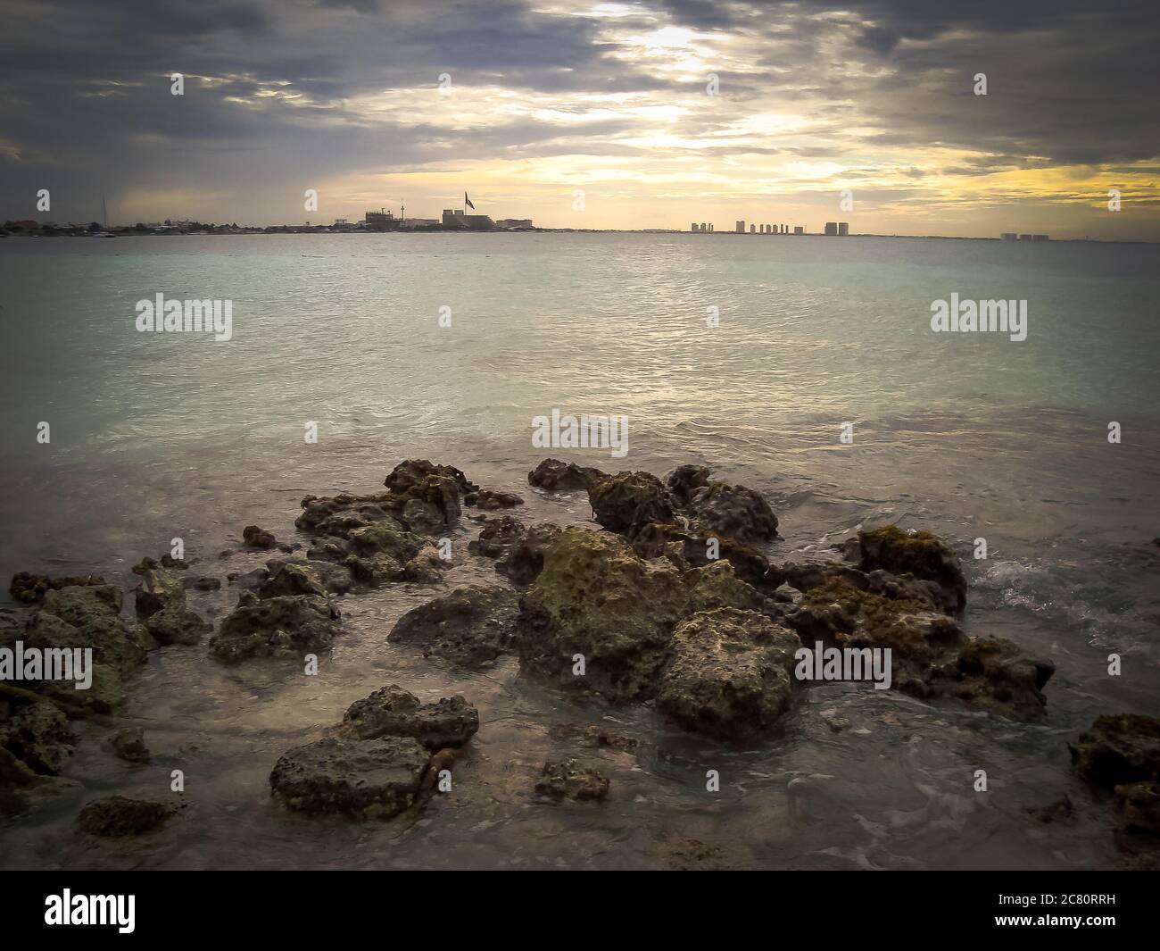 Amazing sunset in Caribean sea, Cozumel beach. Windy day Stock Photo ...
