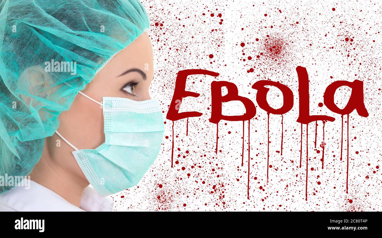 ebola concept - female doctor in surgeon mask isolated on white ...