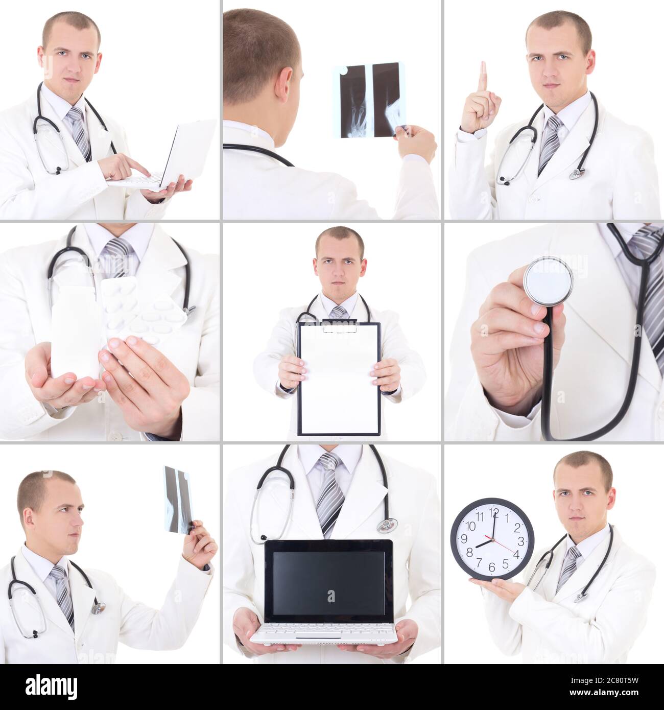 collage of young handsome doctor isolated on white background Stock ...