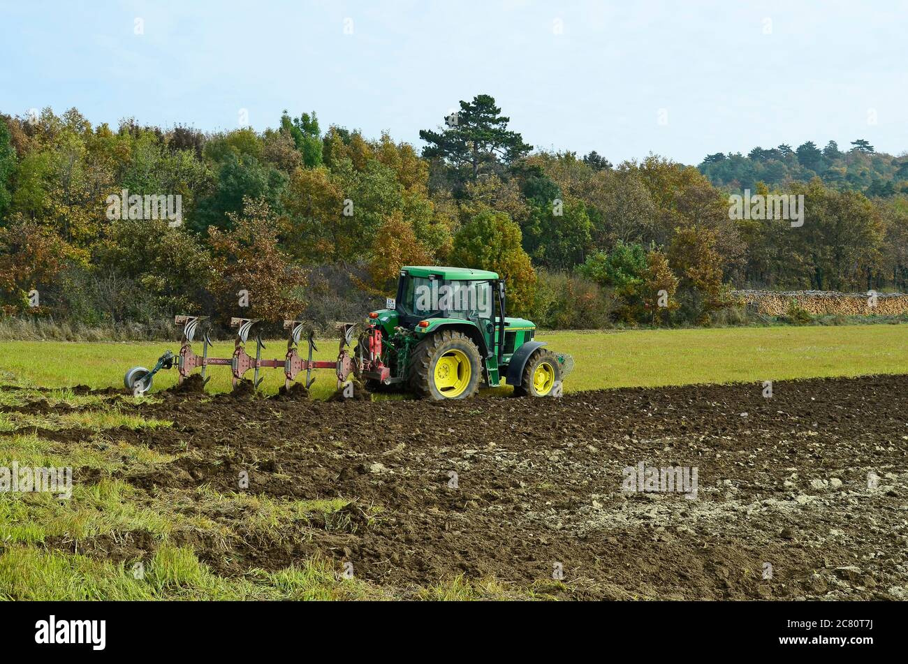 Hornstein, Austria - October 28, 2016: Unidentified farmer plowing ...