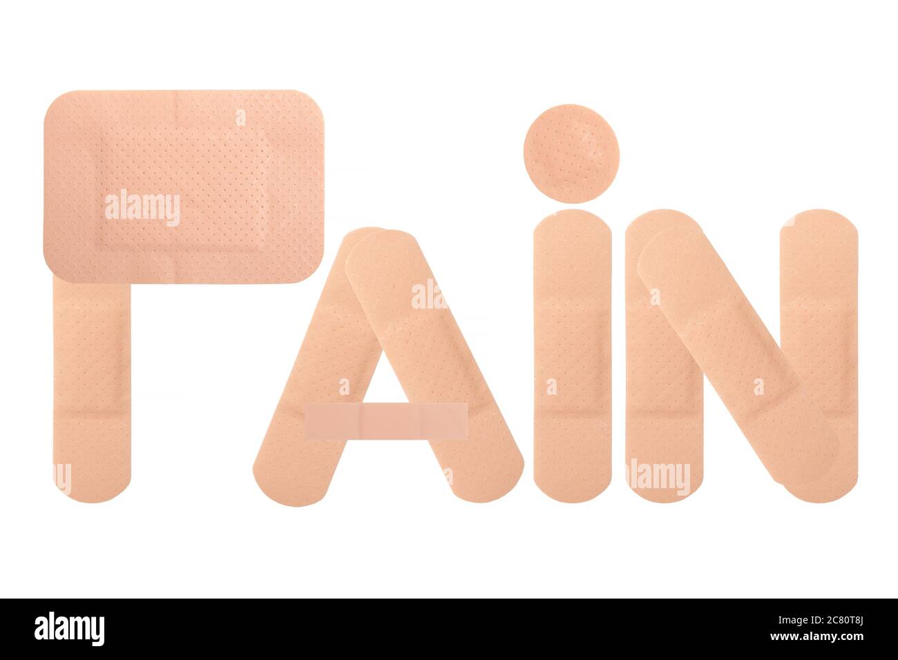 health care concept - word "pain" written with adhesive bandages ...