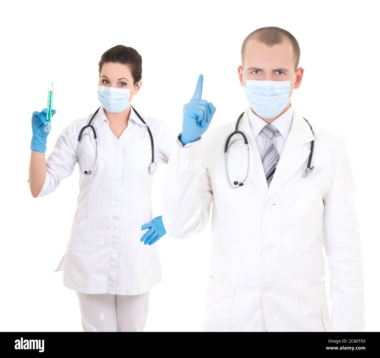 anesthesiologist and surgeon isolated on white background Stock Photo ...
