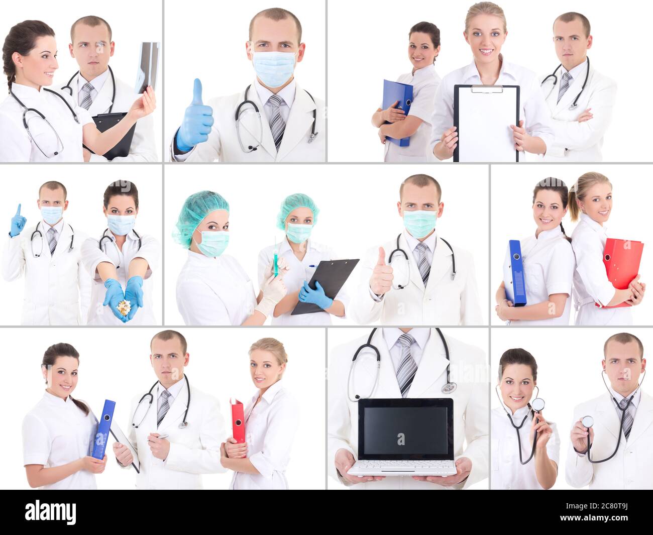 collage of young doctors at work isolated on white Stock Photo - Alamy