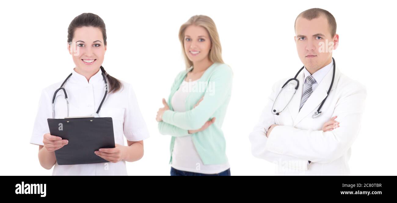 two doctors and patient isolated on white background Stock Photo - Alamy